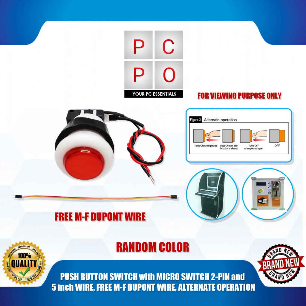 PUSH BUTTON SWITCH with MICRO SWITCH 2-PIN and 5inc WIRE, FREE M-F ...