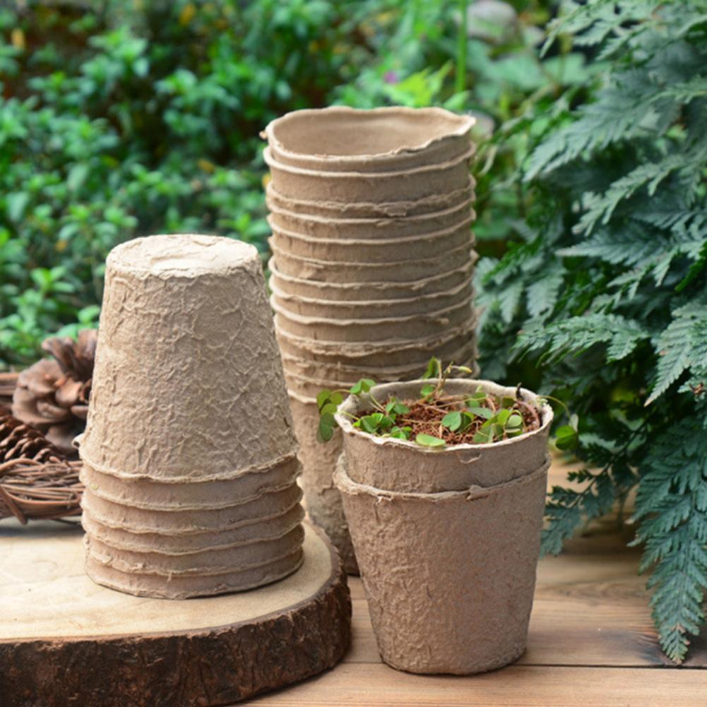 12pcs/24pcs Balcony Nursery Biodegradable Round Pulp Peat Pots [6cm/8cm ...
