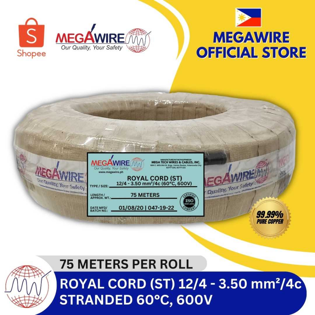 ROYAL CORD (ST) 12/4 - 3.5mm²/4c, 60°C, 600V - ROLL (75 Meter) BLACK ...