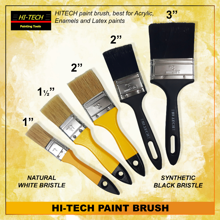 Paint Brush Hitech Black Bristle Plastic Handle & White Bristle Wooden ...
