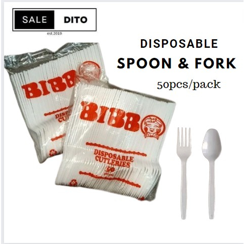 SALEDITO Disposable Spoon/Fork 50pcs per pack/White High quality Bibbos ...