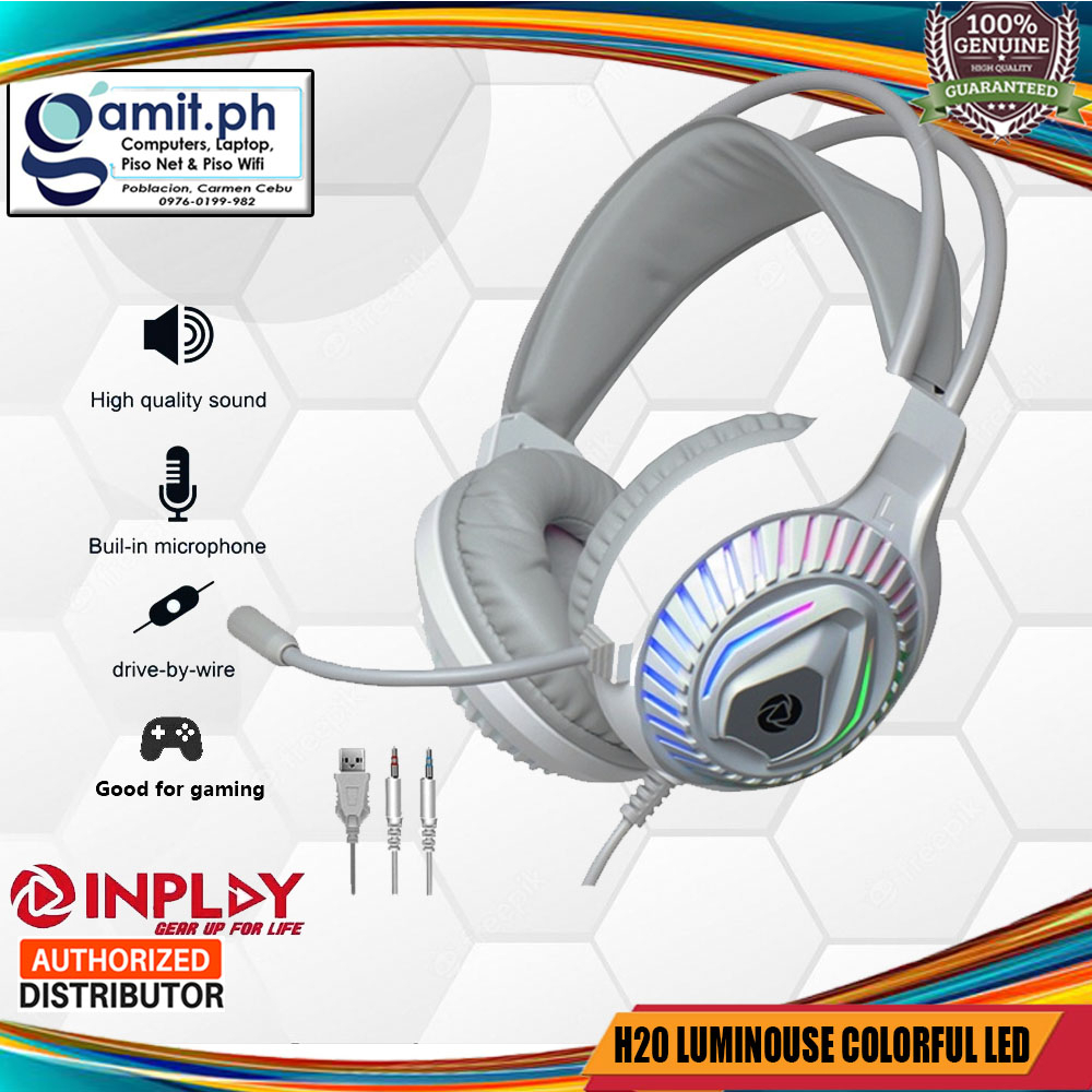 INPLAY H20 Gaming Computer Headset Pc Laptop RGB Light Noise Cancellation headset with ...