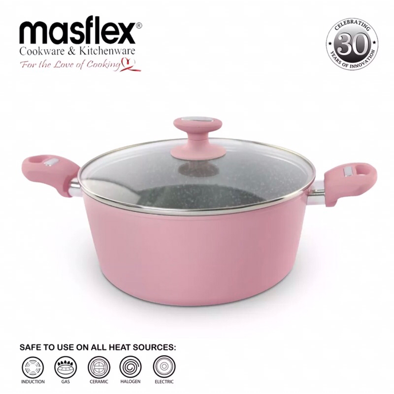 Masflex 24 cm Pink Spectrum Induction Non-Stick Casserole with Glass ...