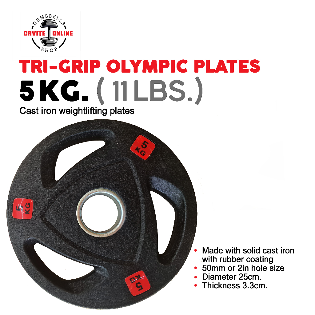 2-Inch Rubber Coated Olympic Grip Plate 5 KG for Strength Training ...