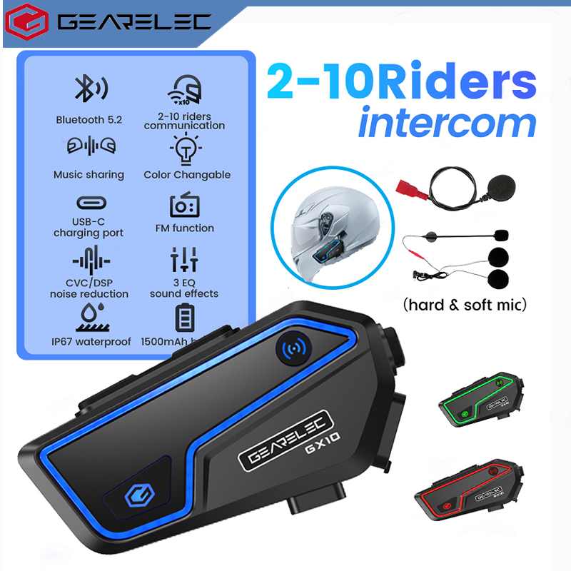 Gearelec Gx10 Bluetooth 5 2 Motorcycle Helmet Intercom Headset Up To 10