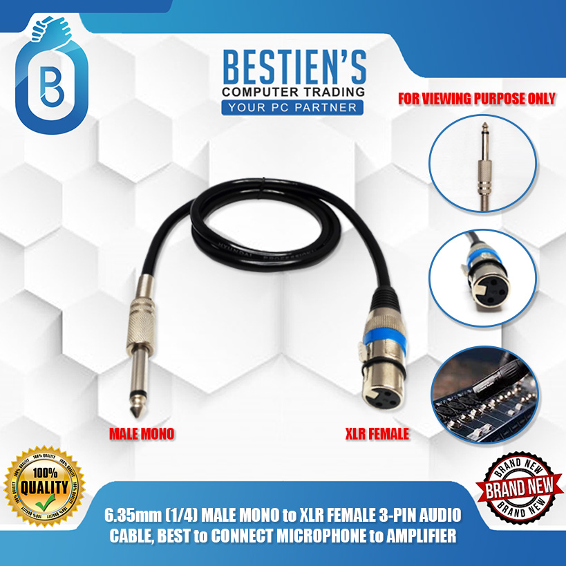 6.35mm (1/4) MALE MONO to XLR FEMALE 3-PIN AUDIO CABLE, BEST to CONNECT ...