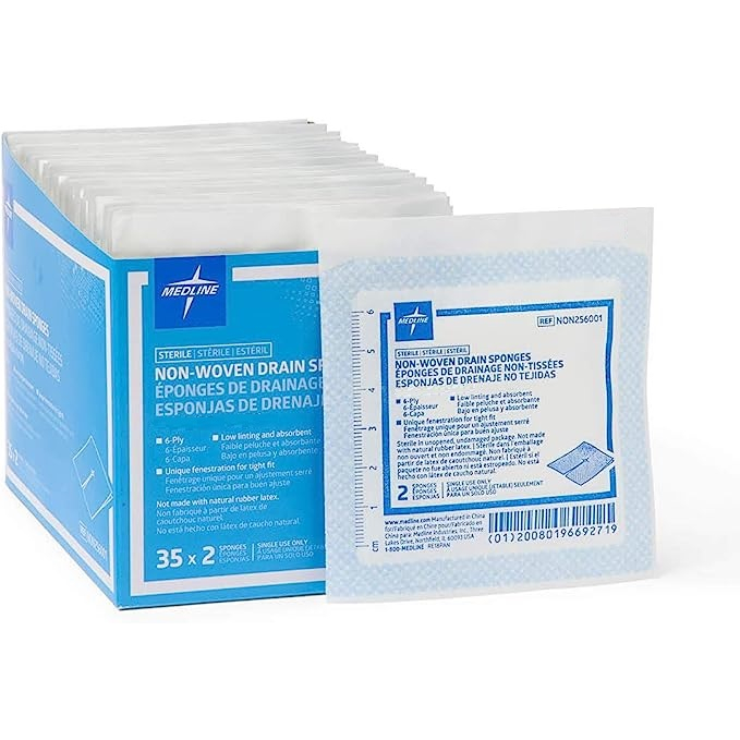 Medline 4 x 4 " ( 10.1 x 10.1 cm ) Sterile Non-Woven Gauze Drain ...
