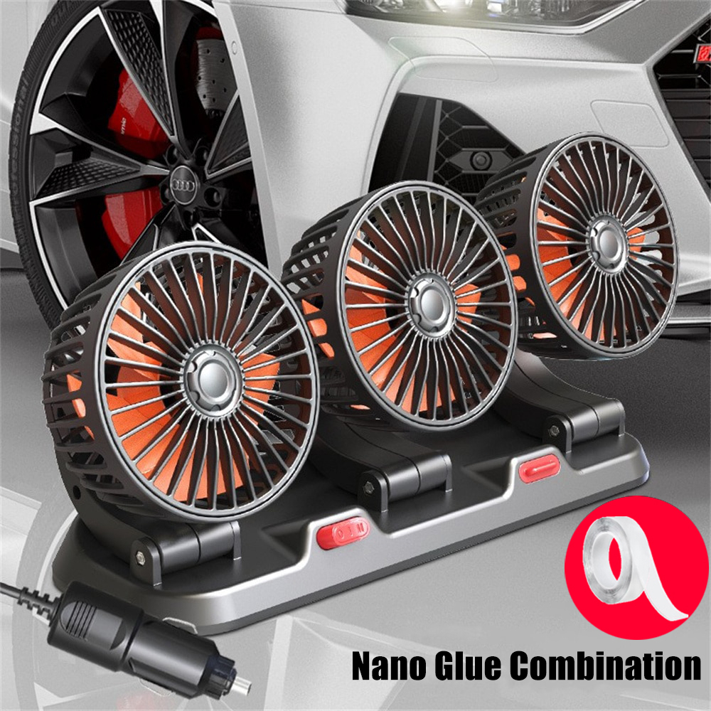 24v 12V Automotive fan Car Fan 360° Adjustable 3 Head Air Fan Low Noise ...