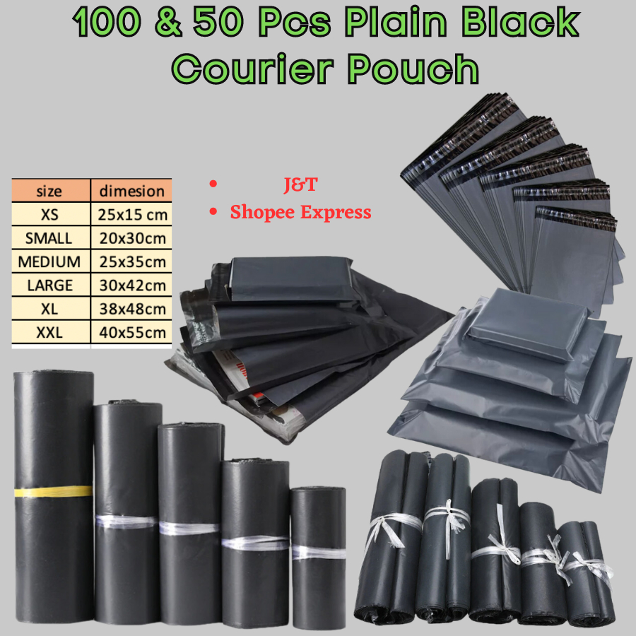 100 Pcs Black Plastic Courier Pouch -Waterproof Parcel Pouch / Shipping ...