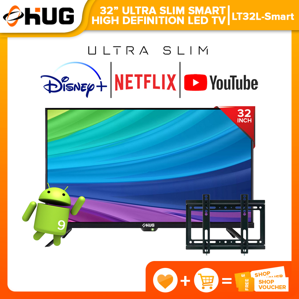 HUG 32 Inches Ultra Slim Bezel Smart High Definition LED TV Flat Screen TV HD TV Wall mountable ...
