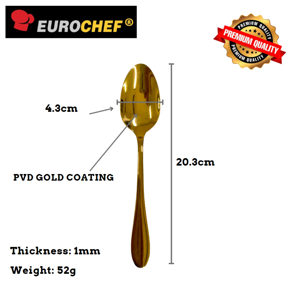 Eurochef Luxurious PVD Gold sold per piece Dinner spoon, Dinner fork ...