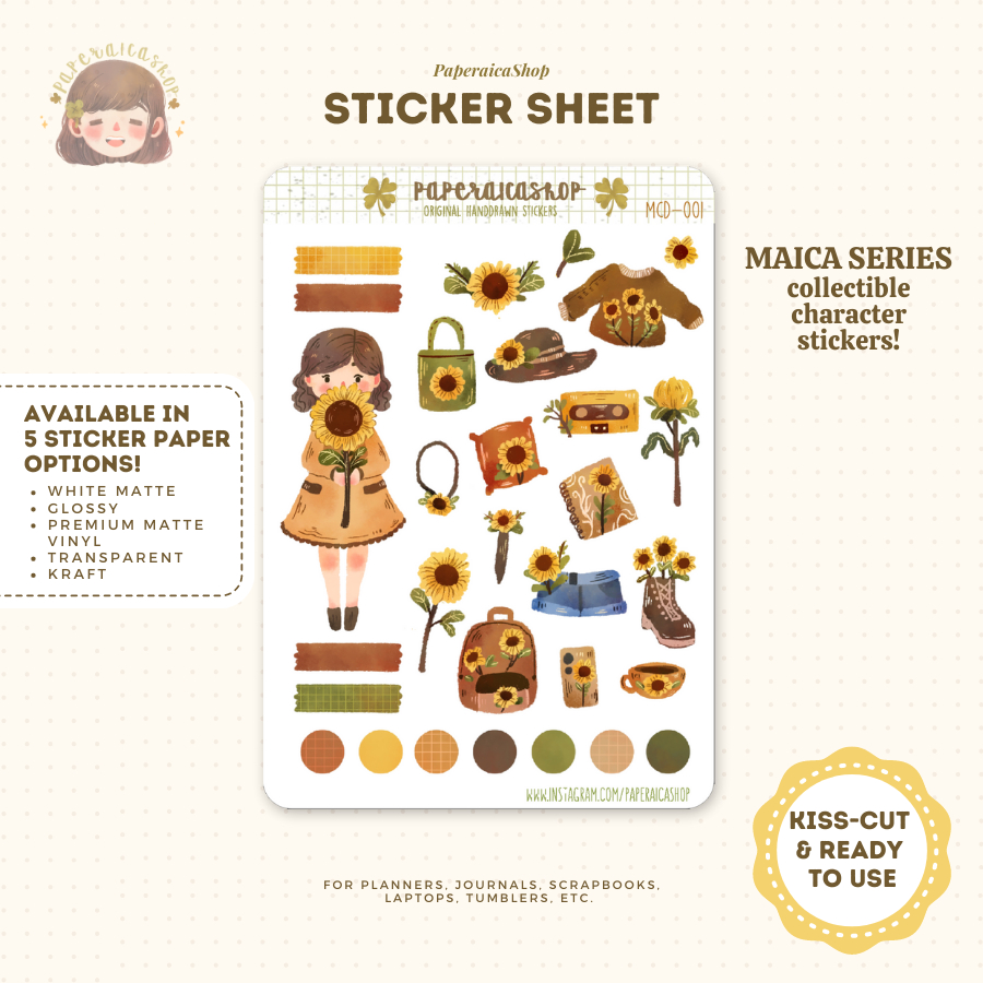 Cute Sunflower Girl Stickers, Planner Stickers | MCD001 | PaperaicaShop ...