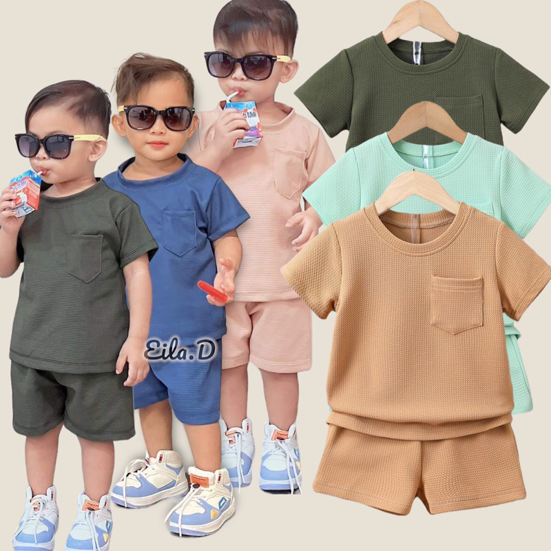 Waffle Tshirt and shorts set for boys kids 1-6yrs old | Shopee Philippines