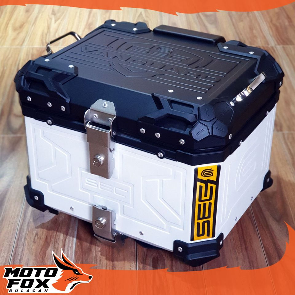 SEC White/Black 45L Alloy Top Box with Back Rest | Shopee Philippines