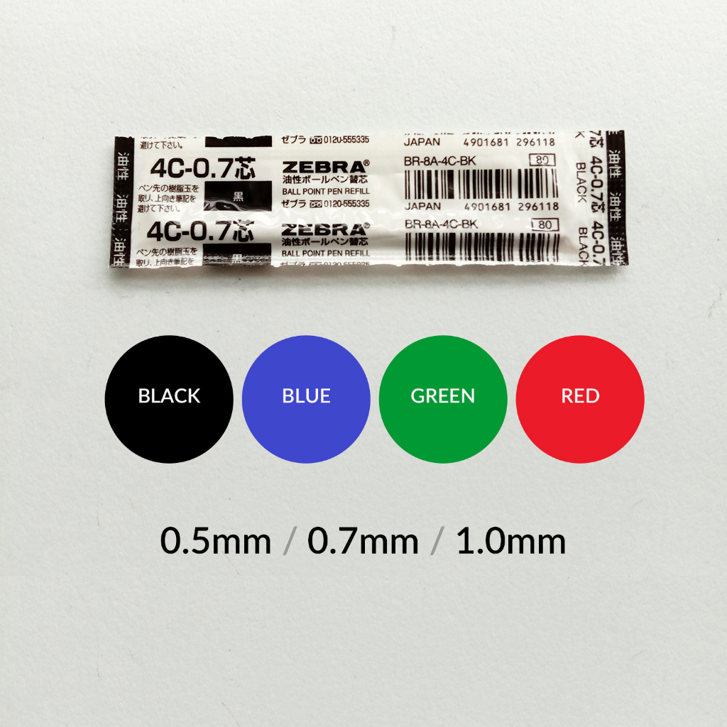 ZEBRA 4C Ballpoint Refill / Size D1 — 0.5 / 0.7 / 1.0 mm | Shopee ...