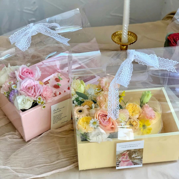 [5pcs] Transparent Acetate Flower Mini Cake Gift Gable Box With Divider ...