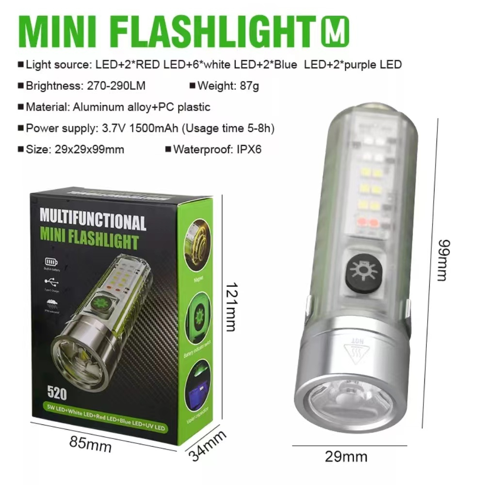 white laser mini zoom transparent flashlight with pen clip magnet and ...