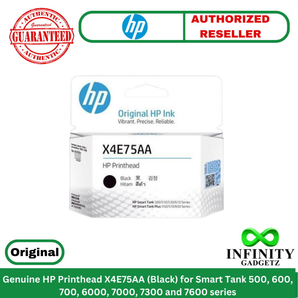 Genuine HP Printhead X4E75AA (Black) for Smart Tank 500, 600, 700, 6000 ...