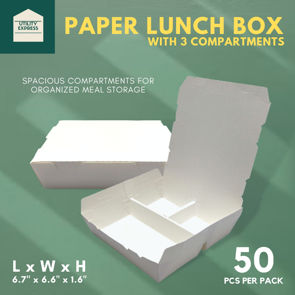(50 pcs) 800cc Paper Meal Box 3 Divisions / Takeout Box White / Brown ...