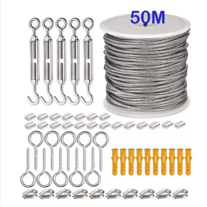 50m Garden Wire/Cable Railing/Wire Fence Roll Kits PVC Coated Heavy Duty 304 Stainless Steel ...