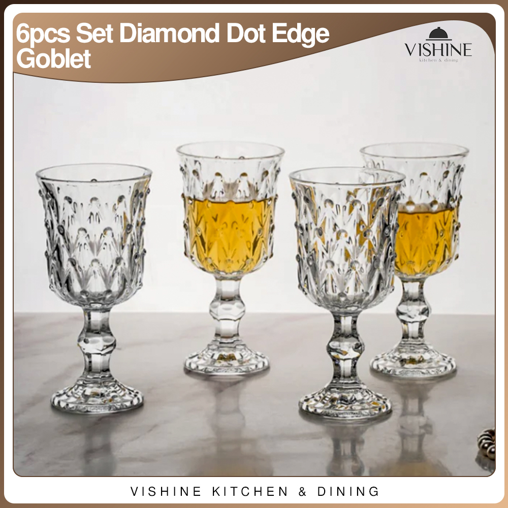6PCS Set Diamond Dot Edge Glassware Water Goblet Juice Glass Wine Glass ...