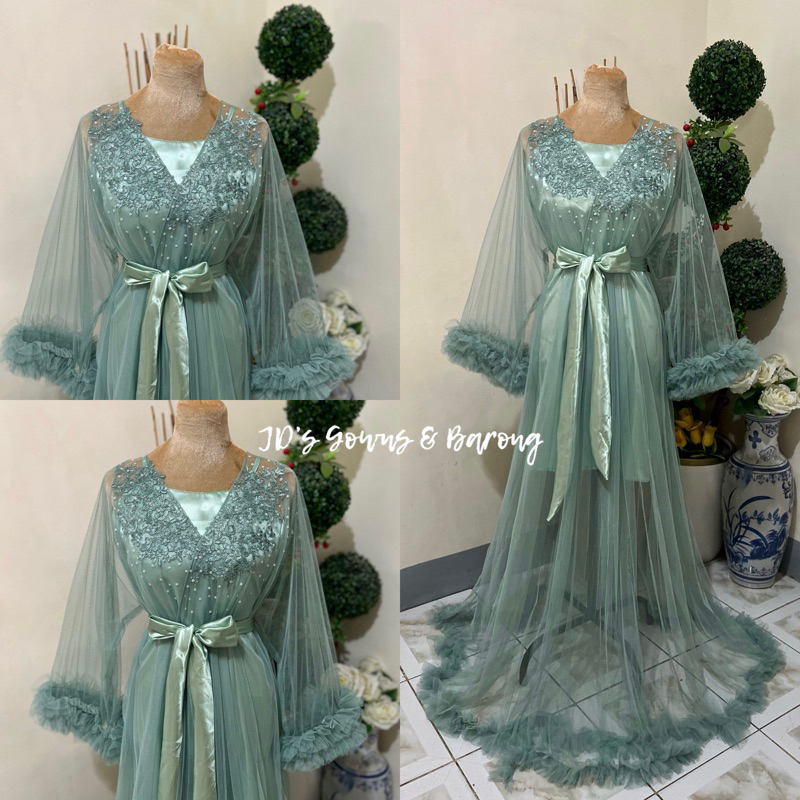 Bridal Robe Soft tulle Raffles Design With Inner | Shopee Philippines