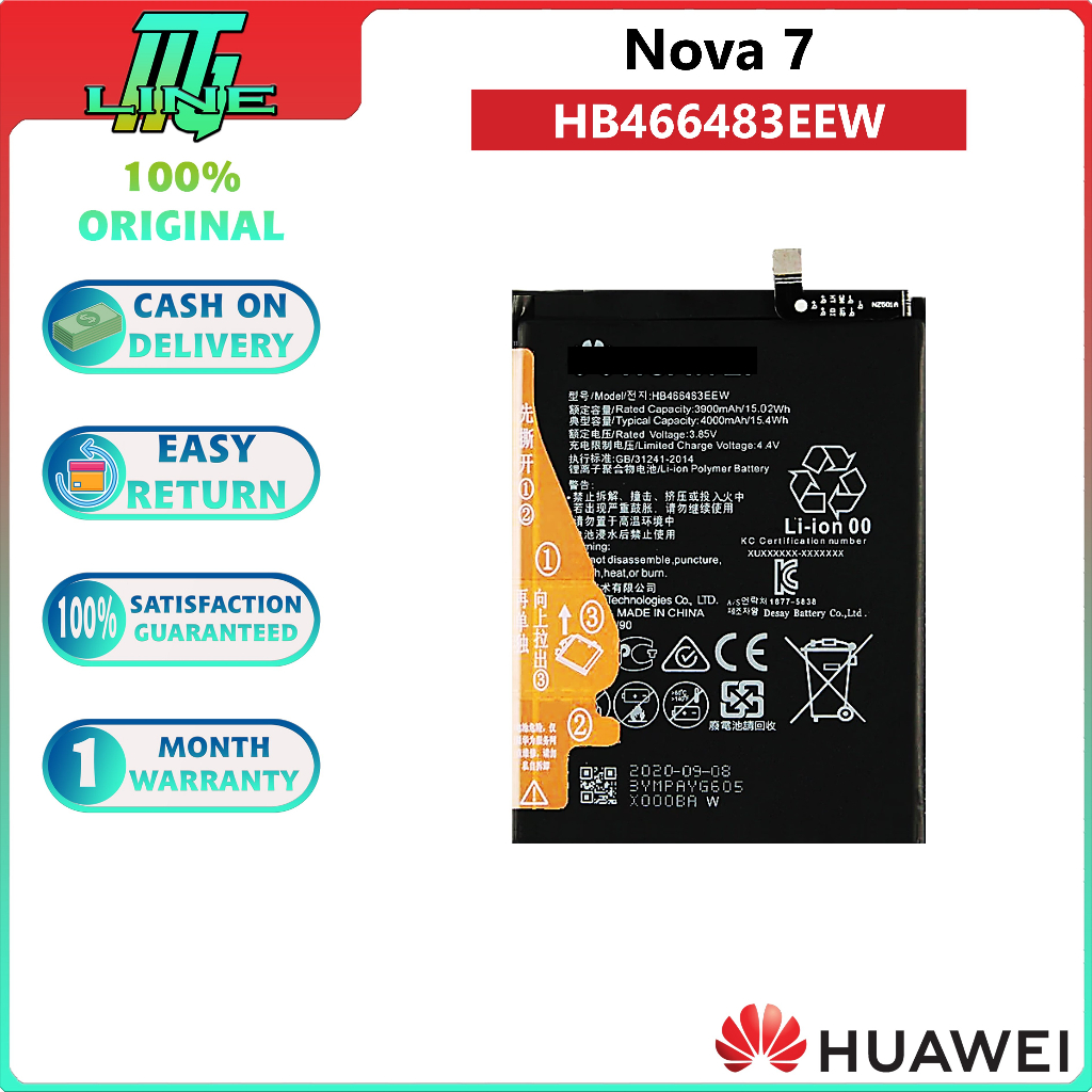 Original Hua-Wei Nova 7 Battery HB466483EEW 3900mAh Capacity | Shopee ...