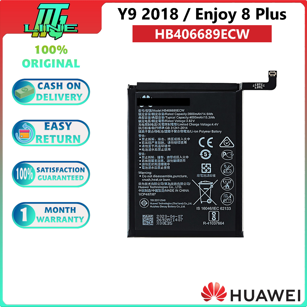 Original Hua-Wei Enjoy 8 Plus Battery HB406689ECW 3900mAh Capacity ...