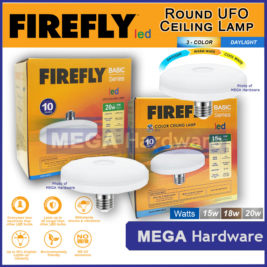 Firefly LED UFO Ceiling Bulb 15W 18W 20W (3Color Daylight, Cool or Warm ...