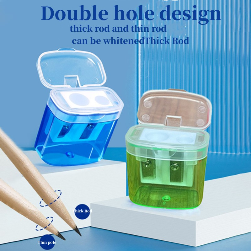 Double Hole Plastic Pencil Sharpener With Cover Large Aperture Pencil ...