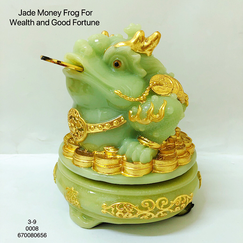 Rotating Jade Money Frog Standing on Wealth Pot Full of Wealth Coin ...
