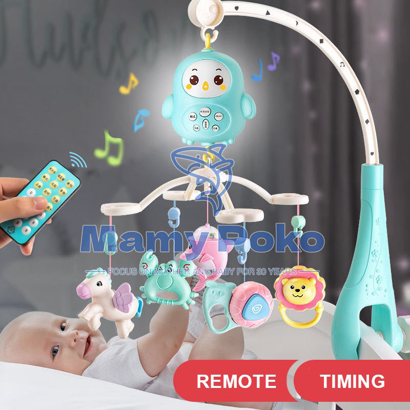 Crib Toys Hanging with Music Baby Bed Bell Remote Control Light ...