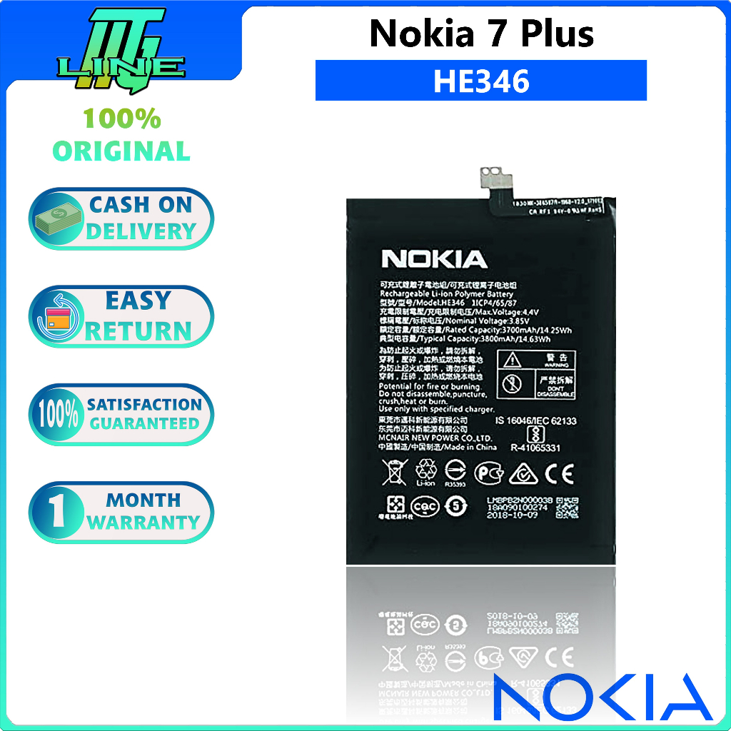 Original Nokia 7 Plus Battery HE346 3800mAh Capacity | Shopee Philippines