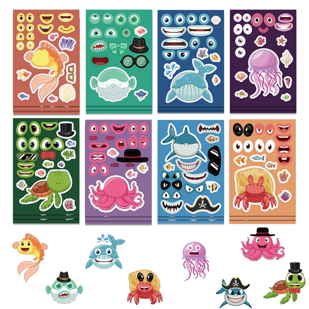 8 Sheets/set marine life Stickers DIY Sticker Make A Face Assemble ...