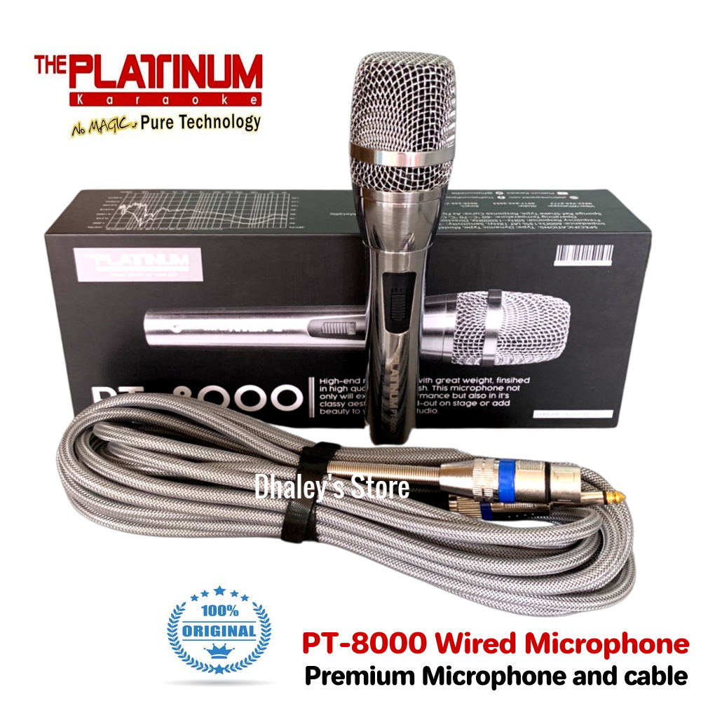 Original Platinum PT-8000 Wired Microphone with 8 meter fabric Coated Cable Premium Microphone ...