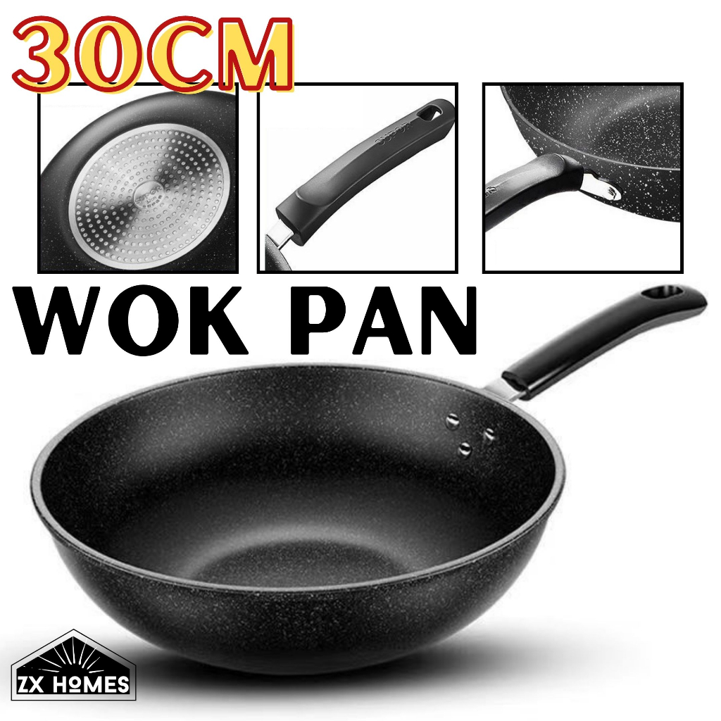 (No Lid) 30CM Non-stick wok pan high-quality medical stone Wok pan 3 ...