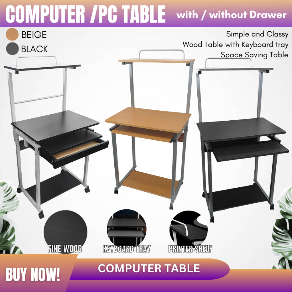 Durable Computer Table Color Black /Simple and Classy/ Wood Table with ...