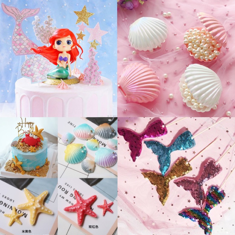 Little Mermaid Cake topper Shell cake mermaid tail Starfish cake topper ...