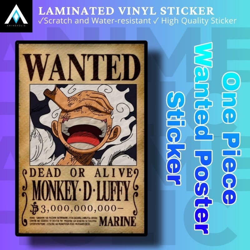 One Piece Wanted Poster Sticker |~ Laminated Waterproof Stickers ...