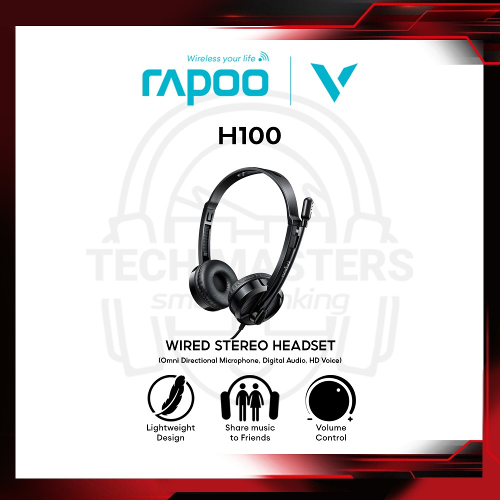 Rapoo H100 Wired Stereo Headset (Single/Dual AUX Port, Omnidirectional ...