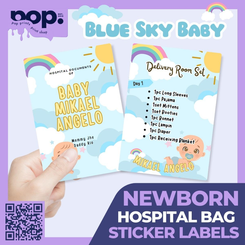 BLUE SKY BABY [NB006] - Newborn Checklist Hospital Bag Sticker and Baby ...