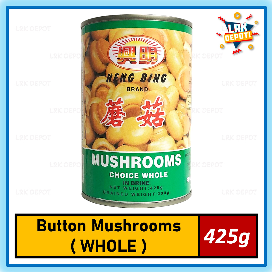 Heng Bing Button Mushrooms (WHOLE Mushroom) in Brine - 425 g | Shopee ...