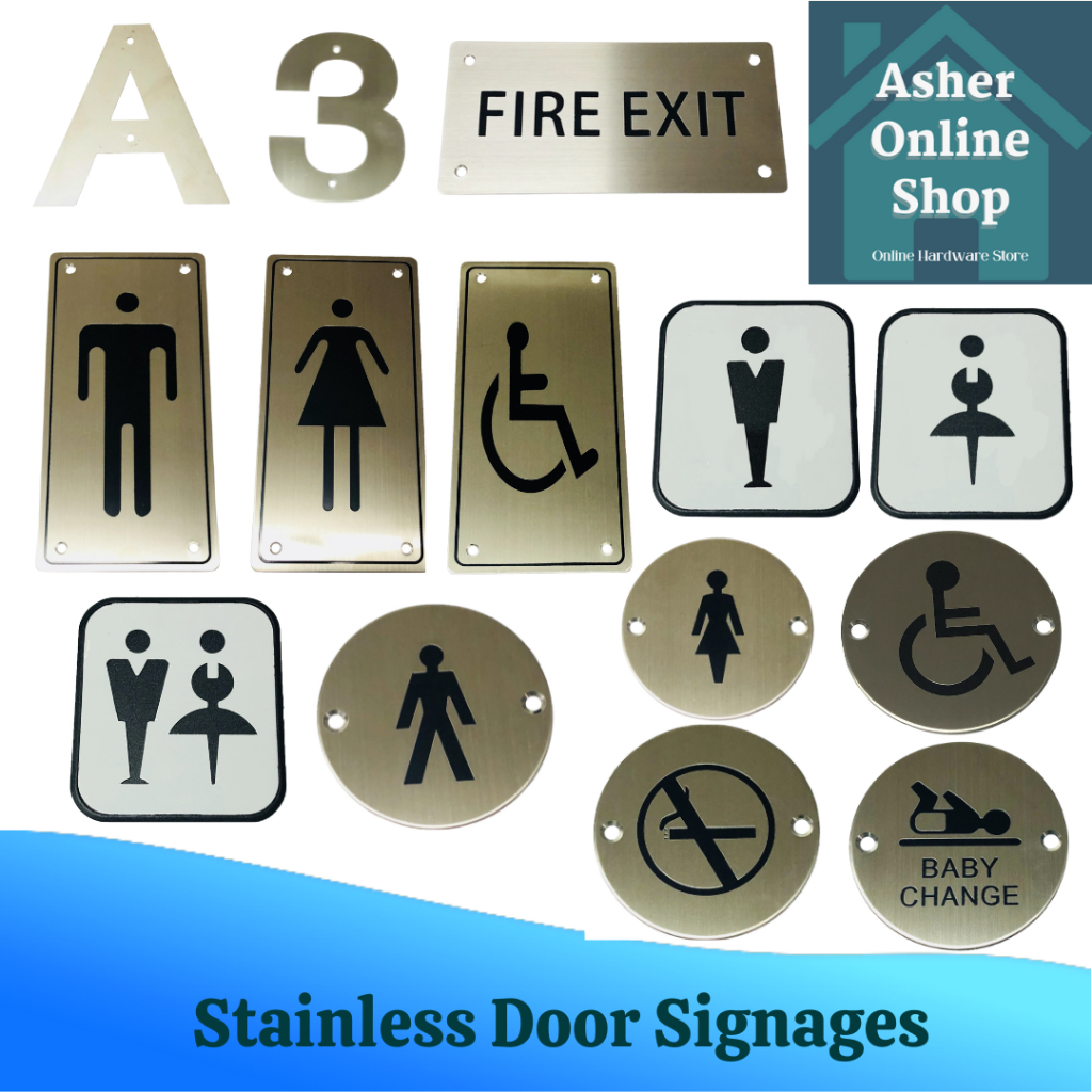 Stainless Restroom Door Sign Male Female PWD No Smoking Baby Change ...