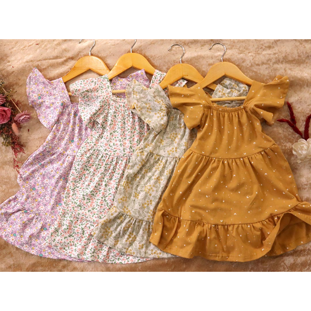 Baba Bear Layered Butterfly Sleeves Kids Dress | Shopee Philippines