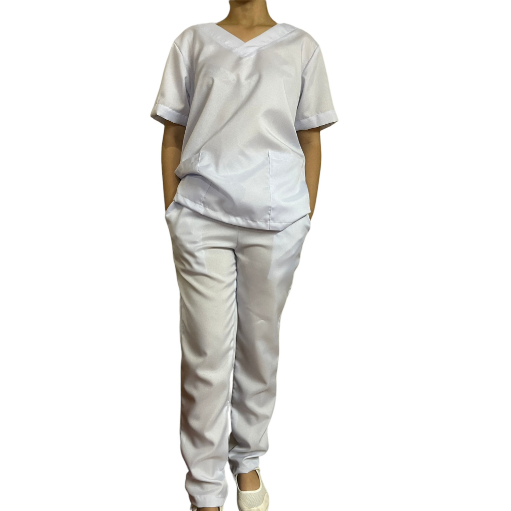SCRUB SUIT WHITE TERNO Ready to wear UNISEX plain white V-neck ...