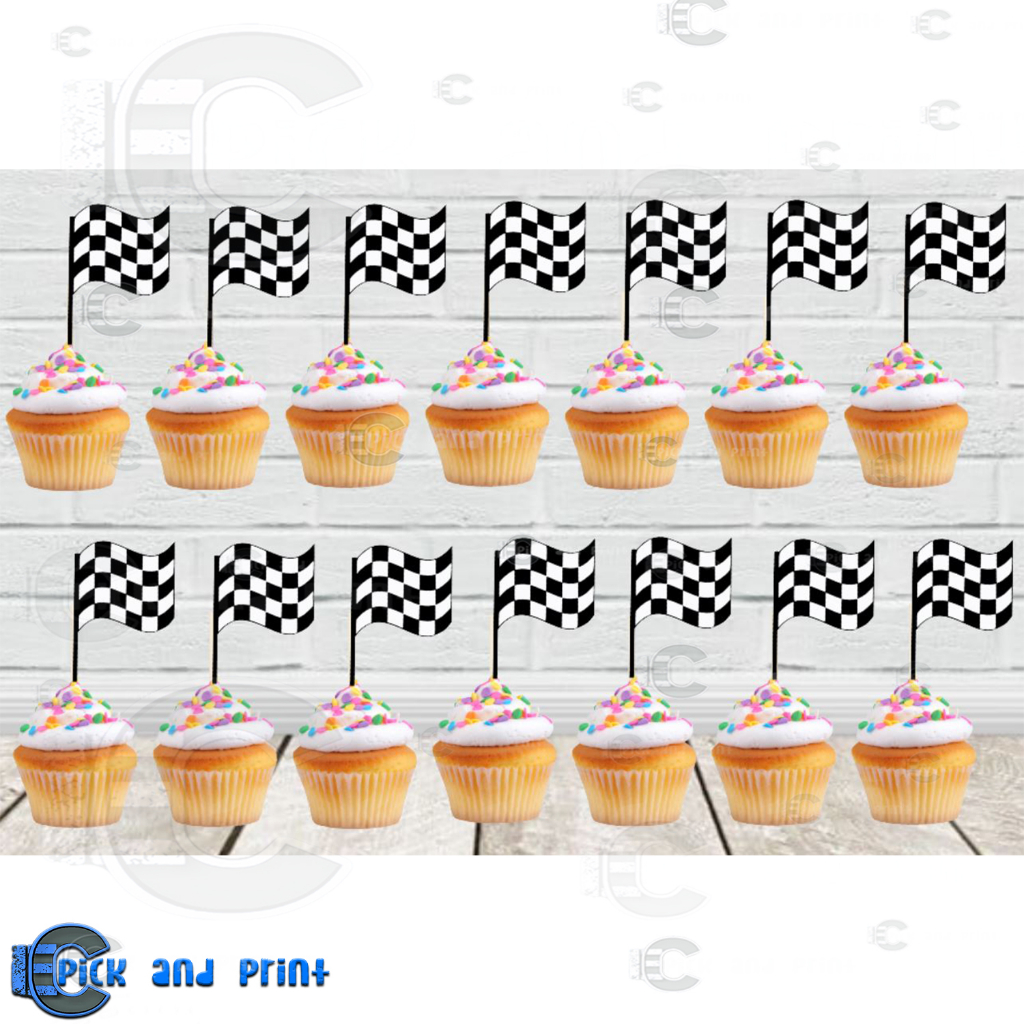 12+2pcs Checkered Racing Flag Theme Cupcake Toppers for DIY party ...