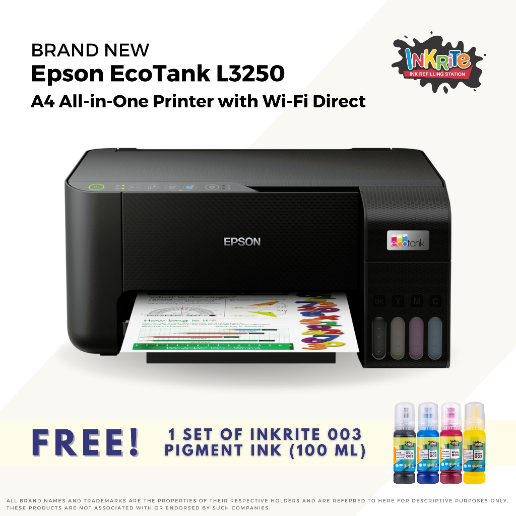 Epson EcoTank L3250 Wi-Fi All-in-One Printer With Inkrite Pigment Ink ...