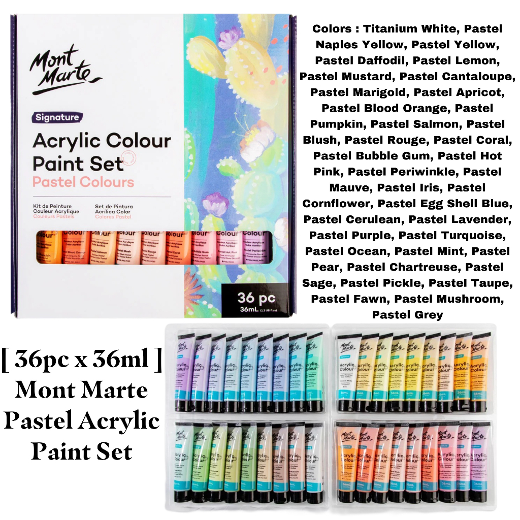 [36ml] Mont Marte Acrylic Paint Set - Regular/Pastel/Metallic [12/18/24 ...