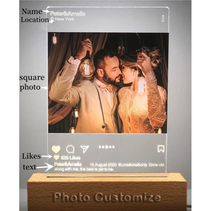 Personalized Customized Acrylic Photo frame With Wooden Base Lamp Gift ...