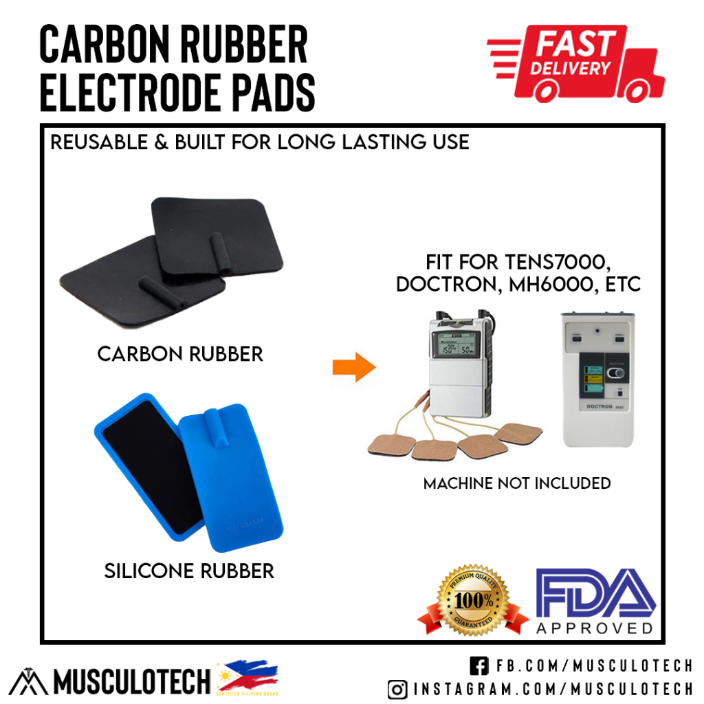 Carbon Rubber Electrode Pads Replacement for TENS MH6000 Doctron Black ...
